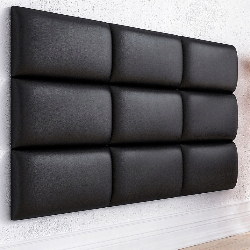 Panel acolchado para revestimiento de pared ITALIA en simil cuero negro ...